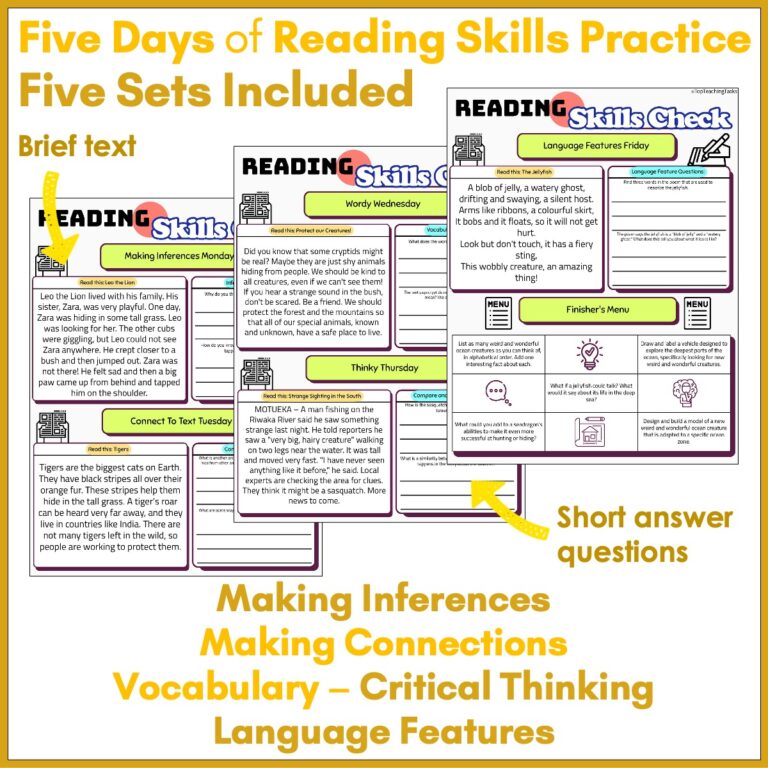 Reading Skills Checks Big Cats, Cryptids, Ocean Creatures, Weather and ...